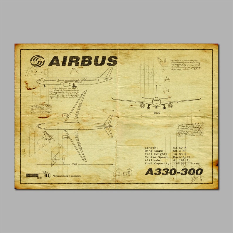 Airplane Wall Art, A330 Poster, Airbus Blueprint, Gift for Him ...