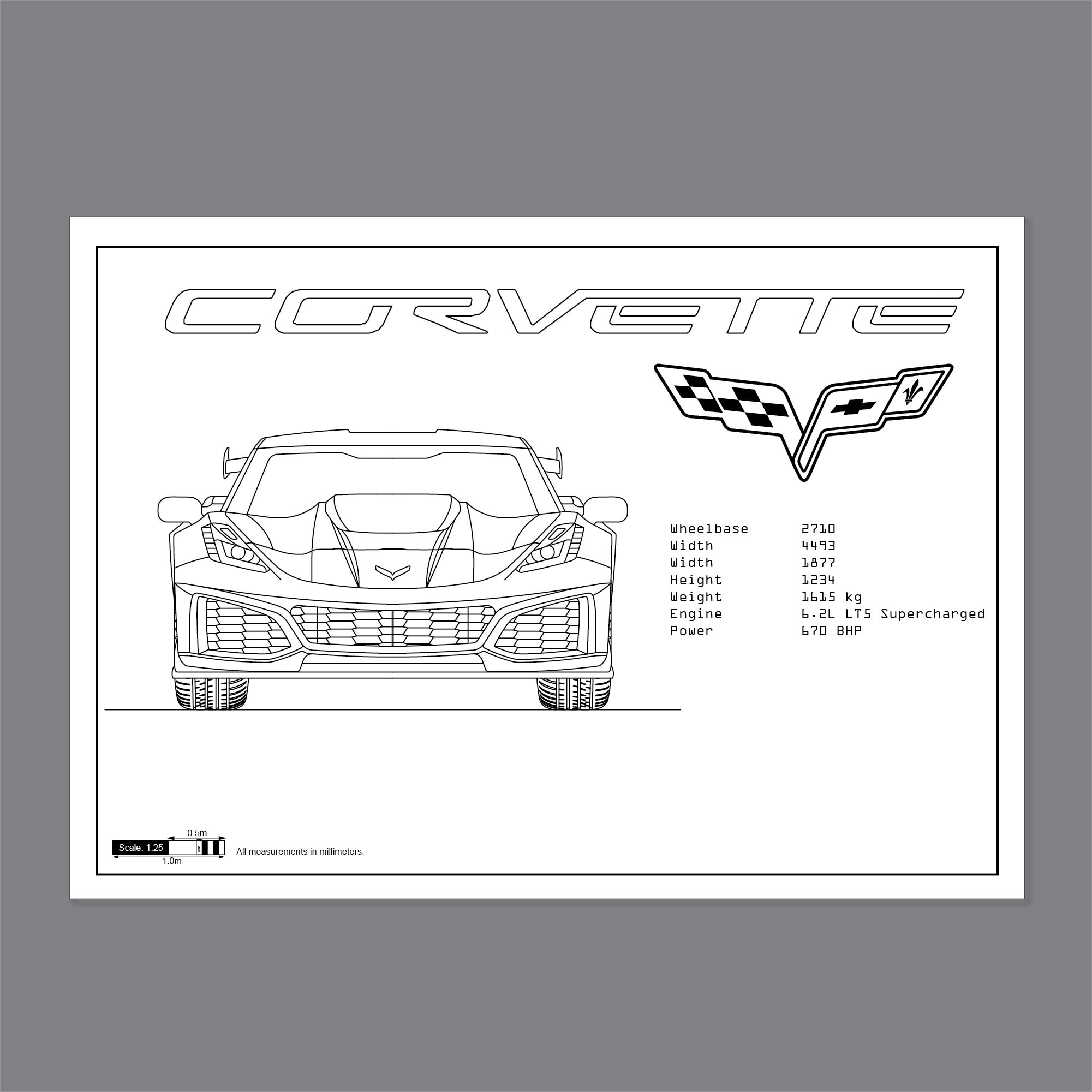 C7 Corvette Poster Chevy Corvette Corvette Blueprints Car - Etsy