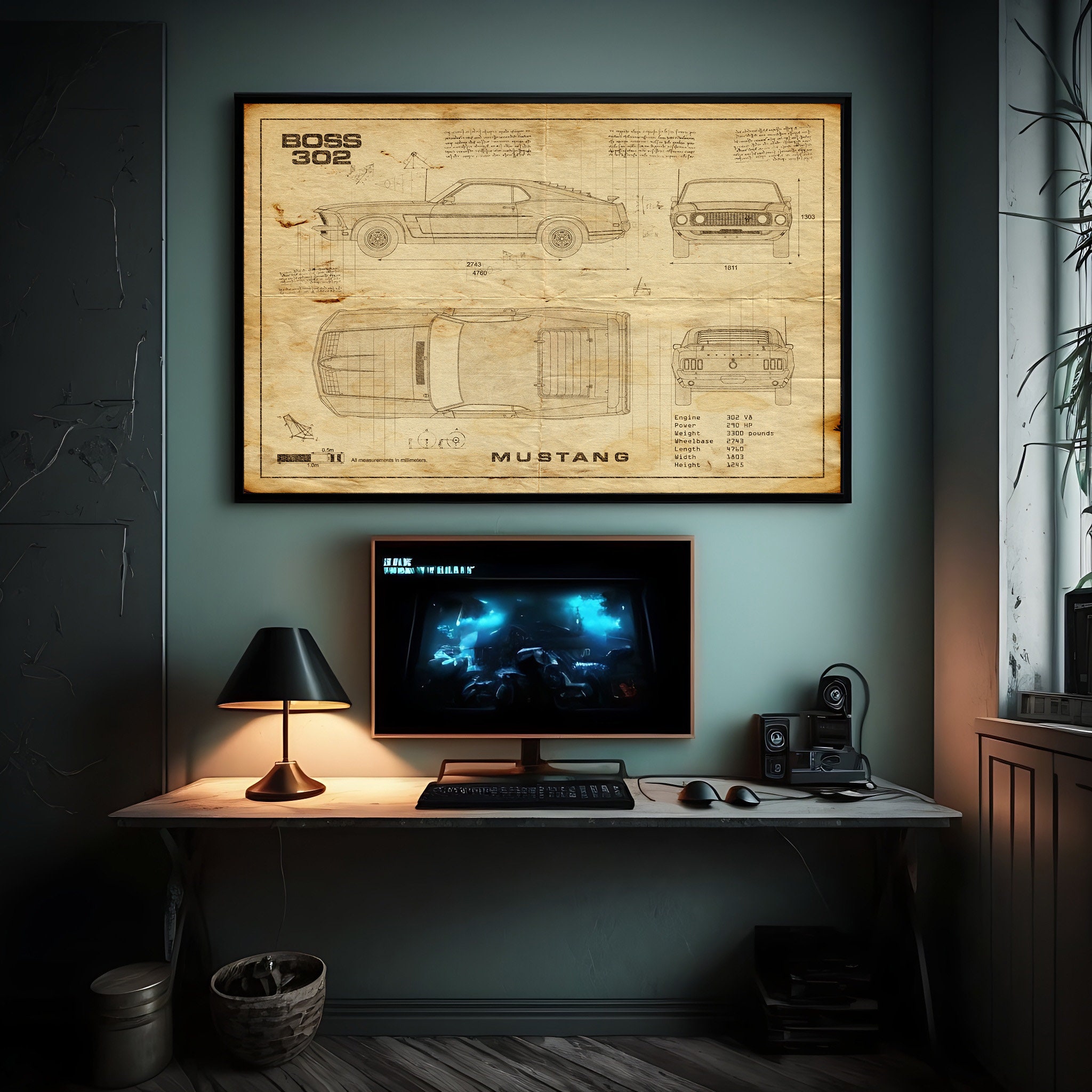 Mustang Poster, Boss 302 Poster, 1st Anniversary Gift, Office Artwork ...