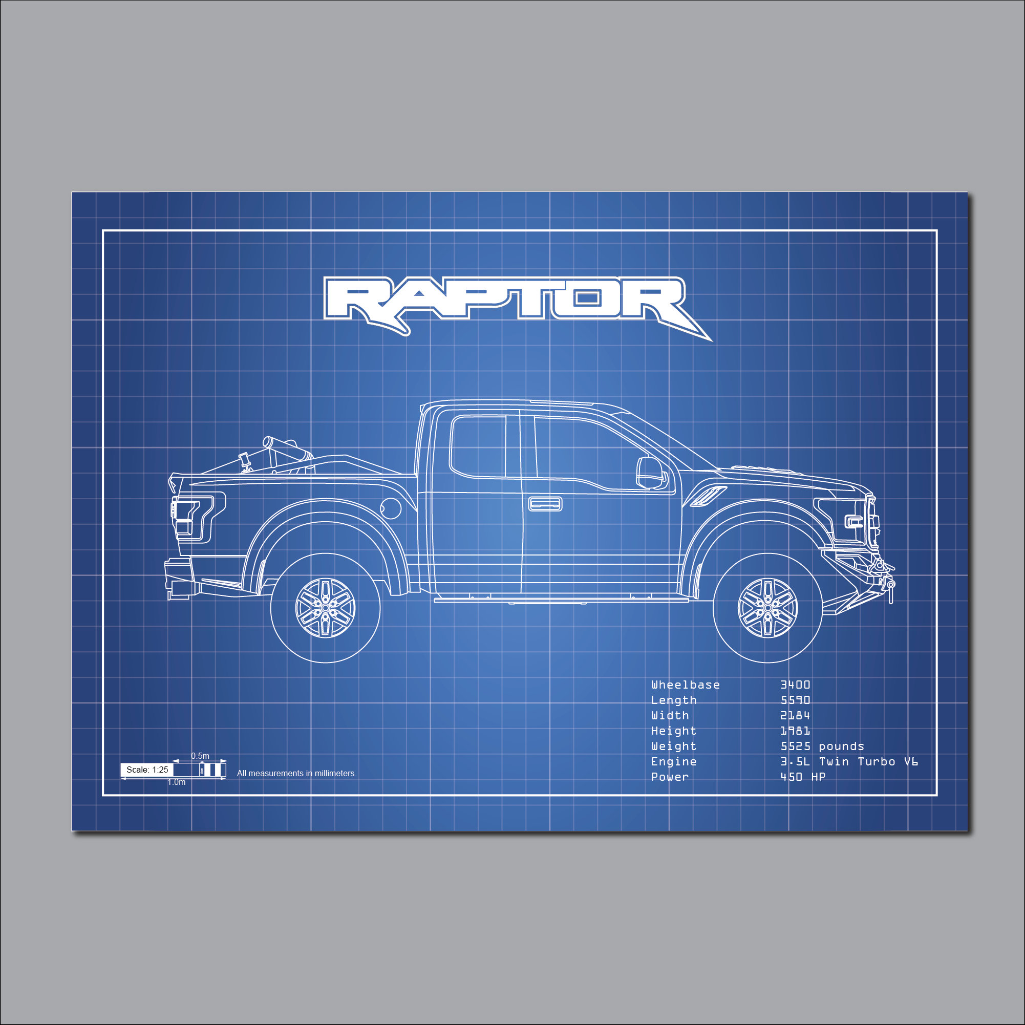 Ford Raptor Blueprint Car Blueprints Car Poster Garage - Etsy