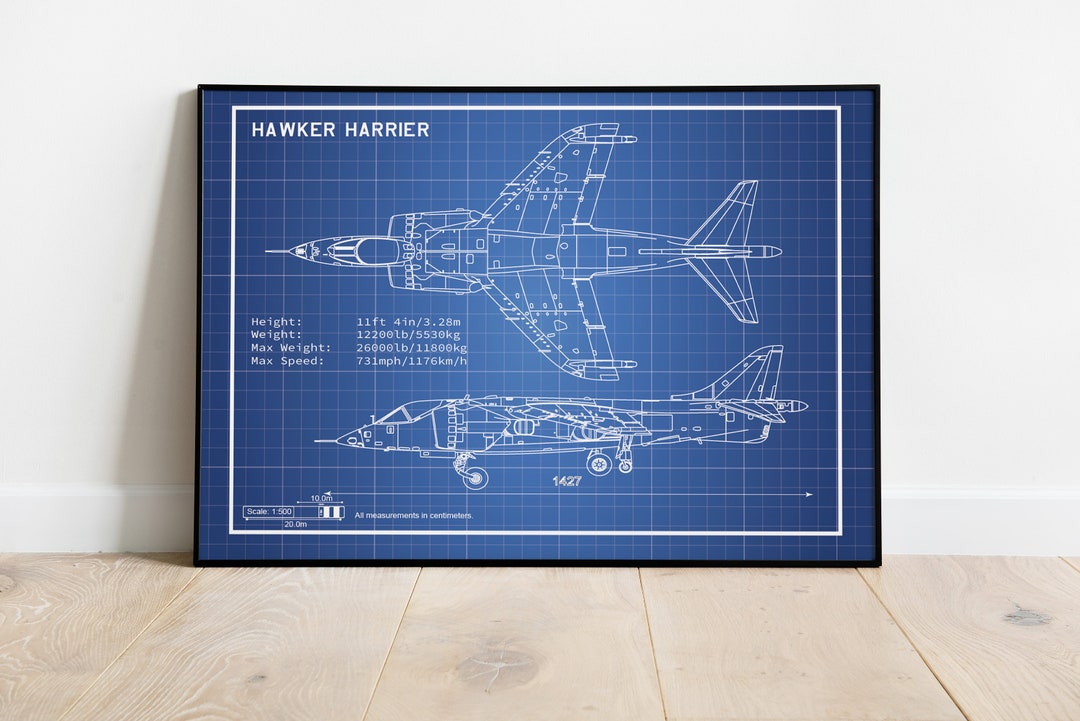 Harrier Wall Art, Aeronautics Art, Blueprint Poster, Aeronautic Poster ...