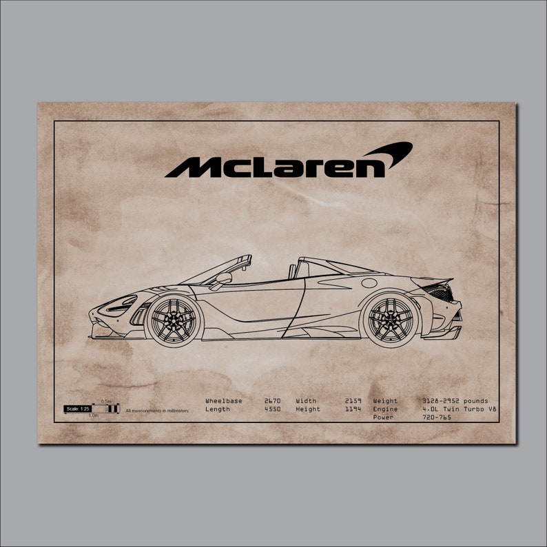 Mclaren Blueprint, Car Blueprints, Car Poster, Fathers Day, Wall Art ...