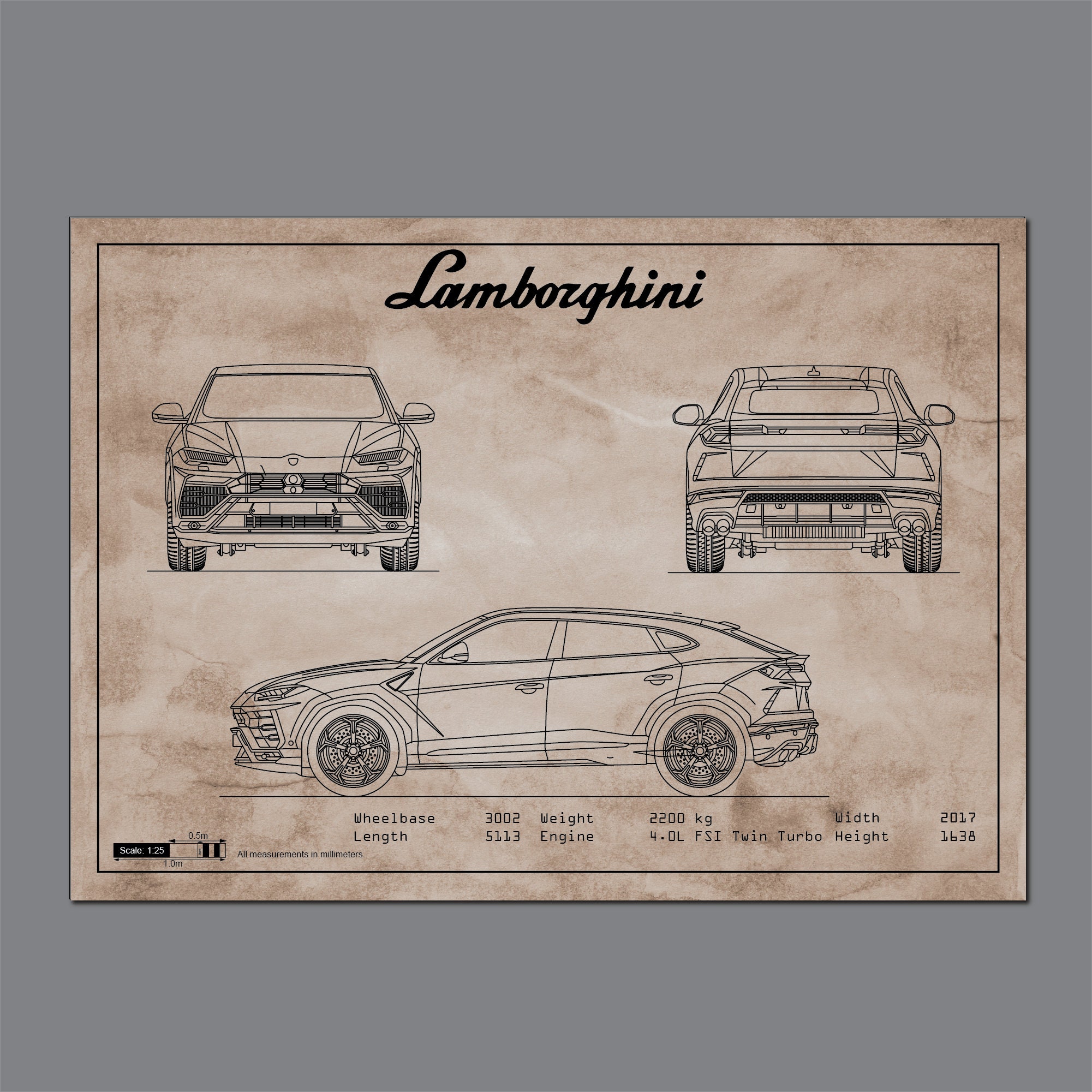 Lamborghini Blueprint, Lambo Print, Lamborghini Urus, Urus Blueprint ...