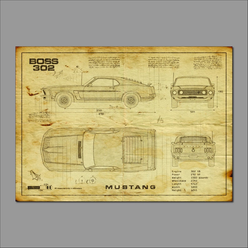 Mustang Poster, Boss 302 Poster, 1st Anniversary Gift, Office Artwork ...