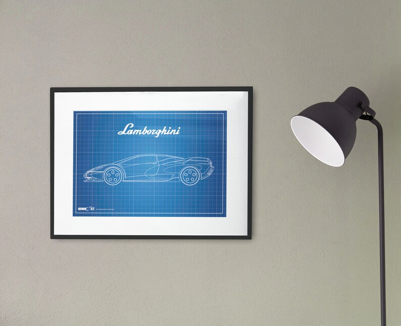 Lamborghini Poster, Car Blueprints, Car Wall Decor, Car Poster Print ...