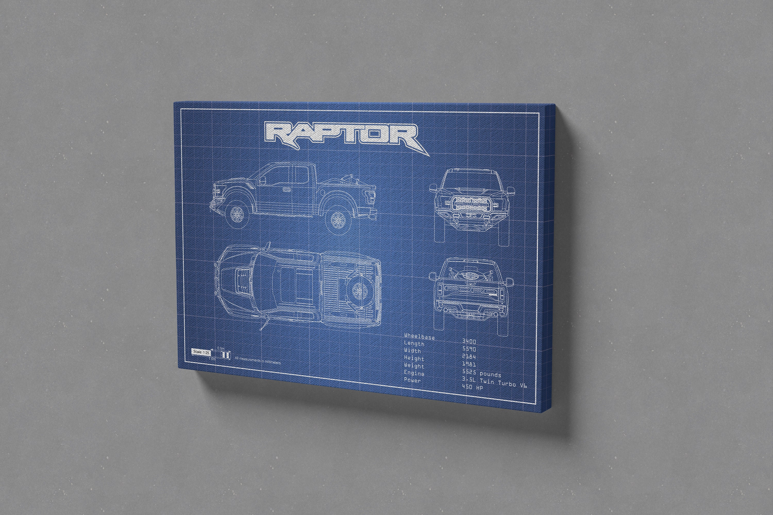 Ford Raptor Blueprint, Car Blueprints, Car Poster, Gift for Car Guy ...