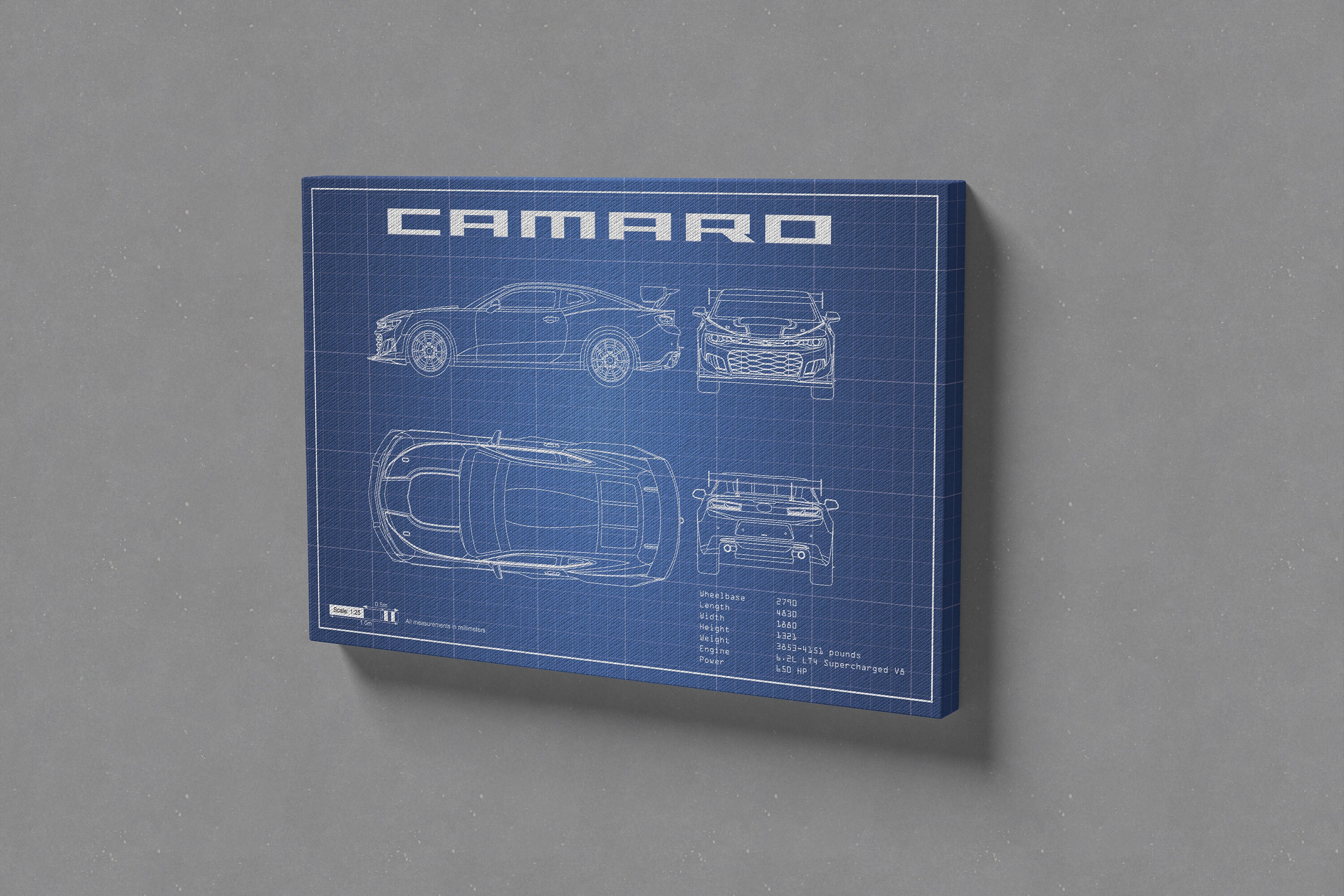 Blueprint of a Camaro, Chevy Camaro, Car Blueprints, Car Poster, Garage ...