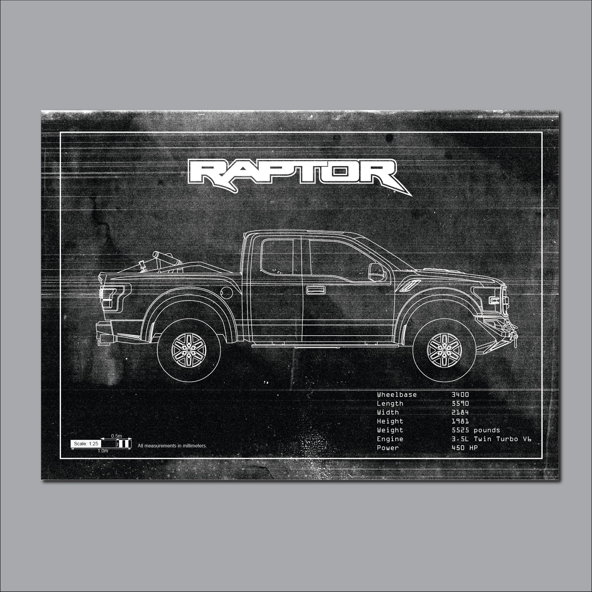 Ford Raptor Blueprint Car Blueprints Car Poster Garage - Etsy