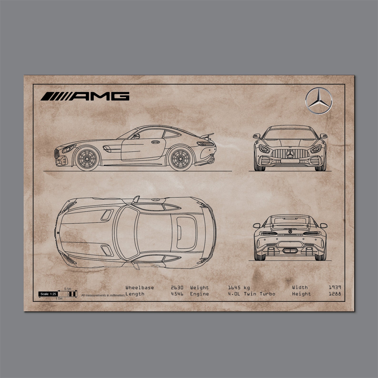 Mercedes Benz Blueprint, AMG GT, Car Blueprints, Car Poster, Gift for ...