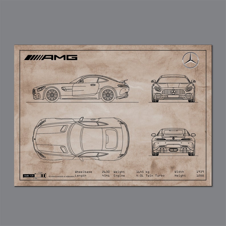 Mercedes Benz Blueprint AMG GT Car Blueprints Car Poster - Etsy