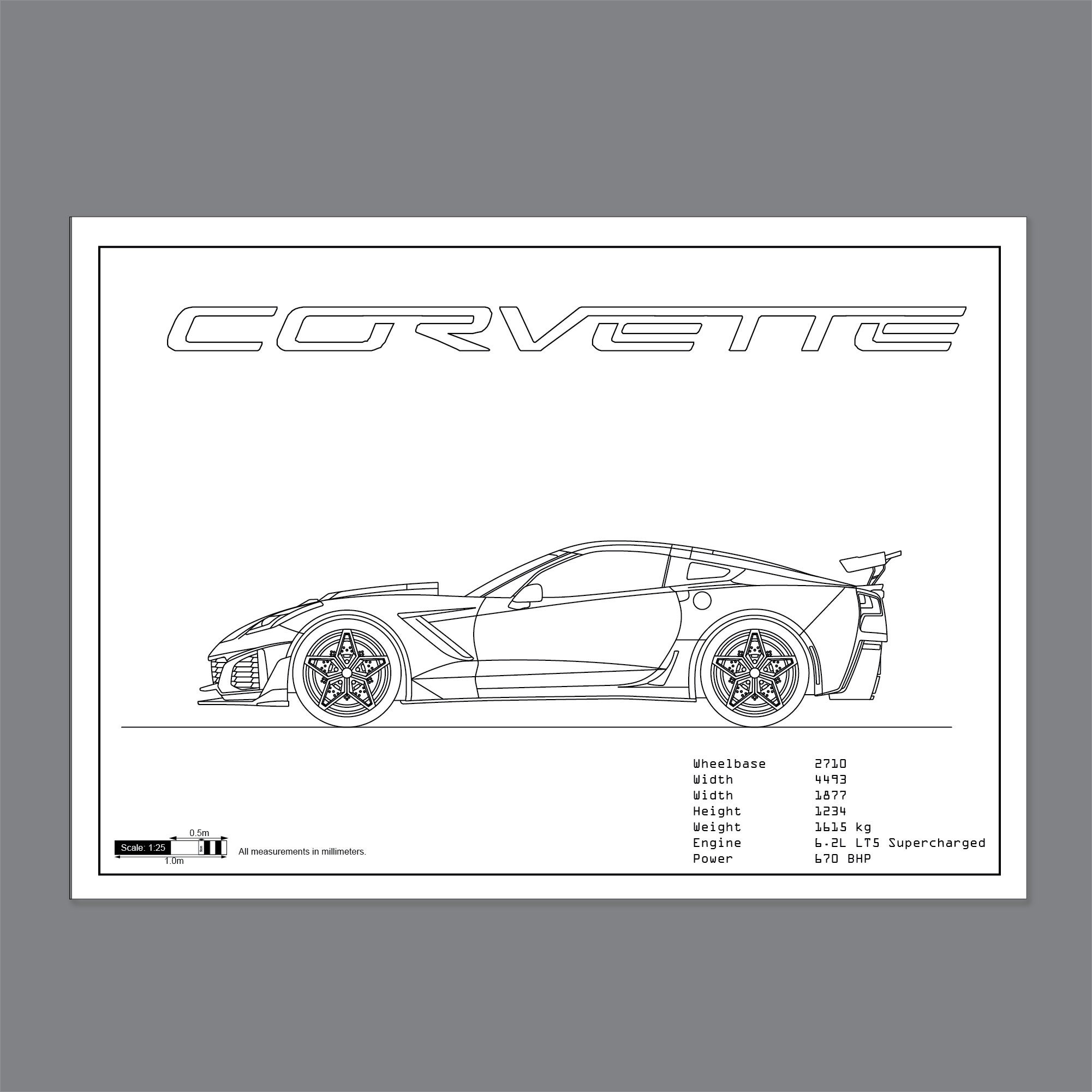 C7 Corvette Picture Corvette Blueprint Car Blueprints Car - Etsy