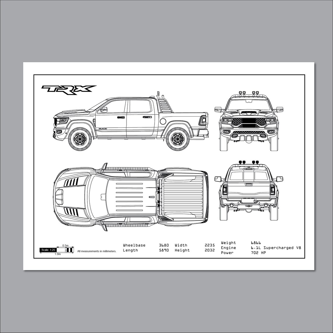 Dodge TRX Poster Pictures of TRX Car Blueprints Car Poster - Etsy