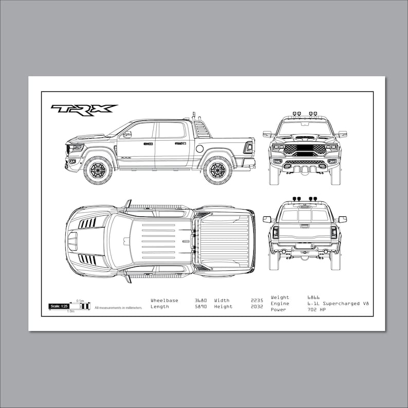 Dodge TRX Poster, Pictures of TRX, Car Blueprints, Car Poster, Garage ...