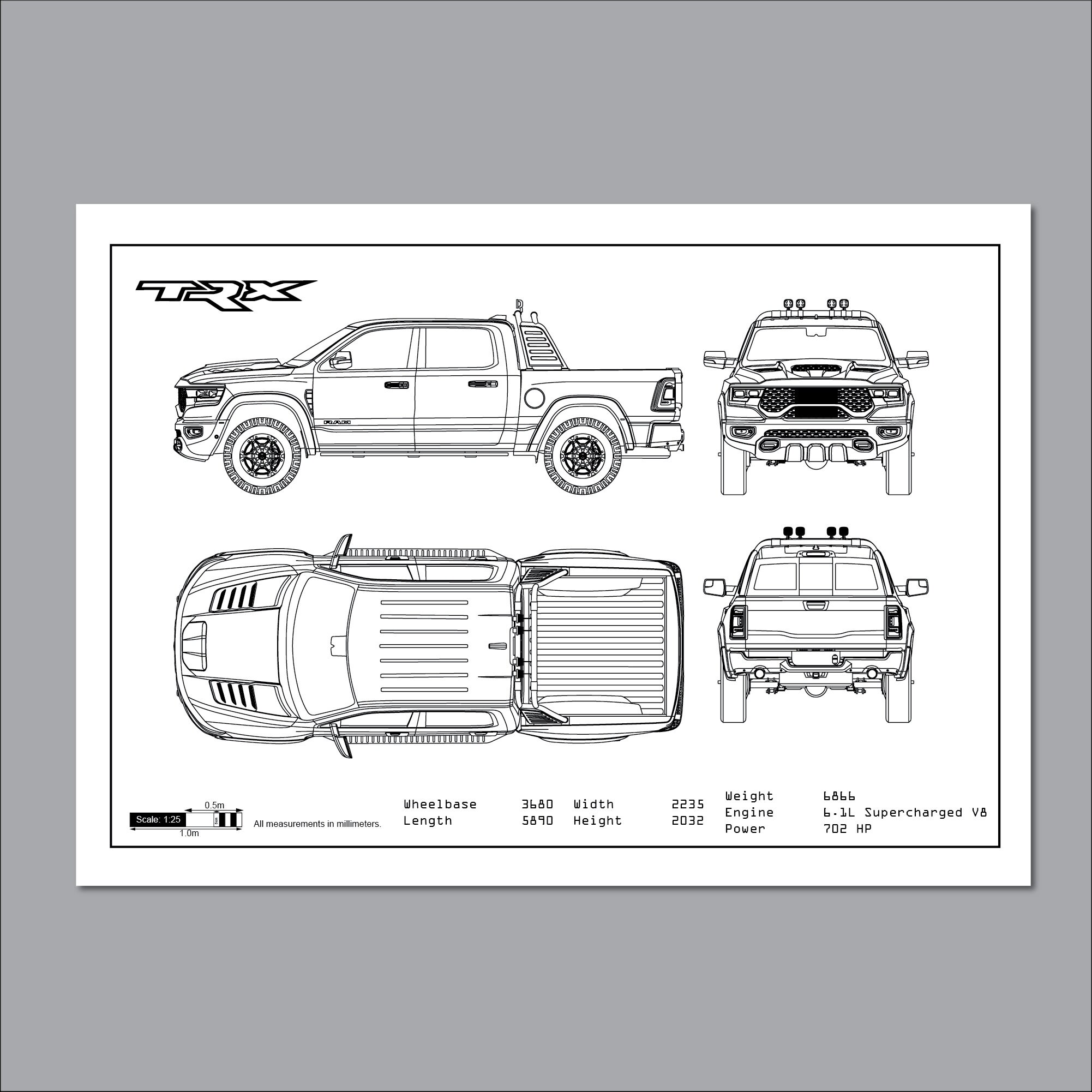 Dodge TRX Poster, Pictures of TRX, Car Blueprints, Car Poster, Garage ...