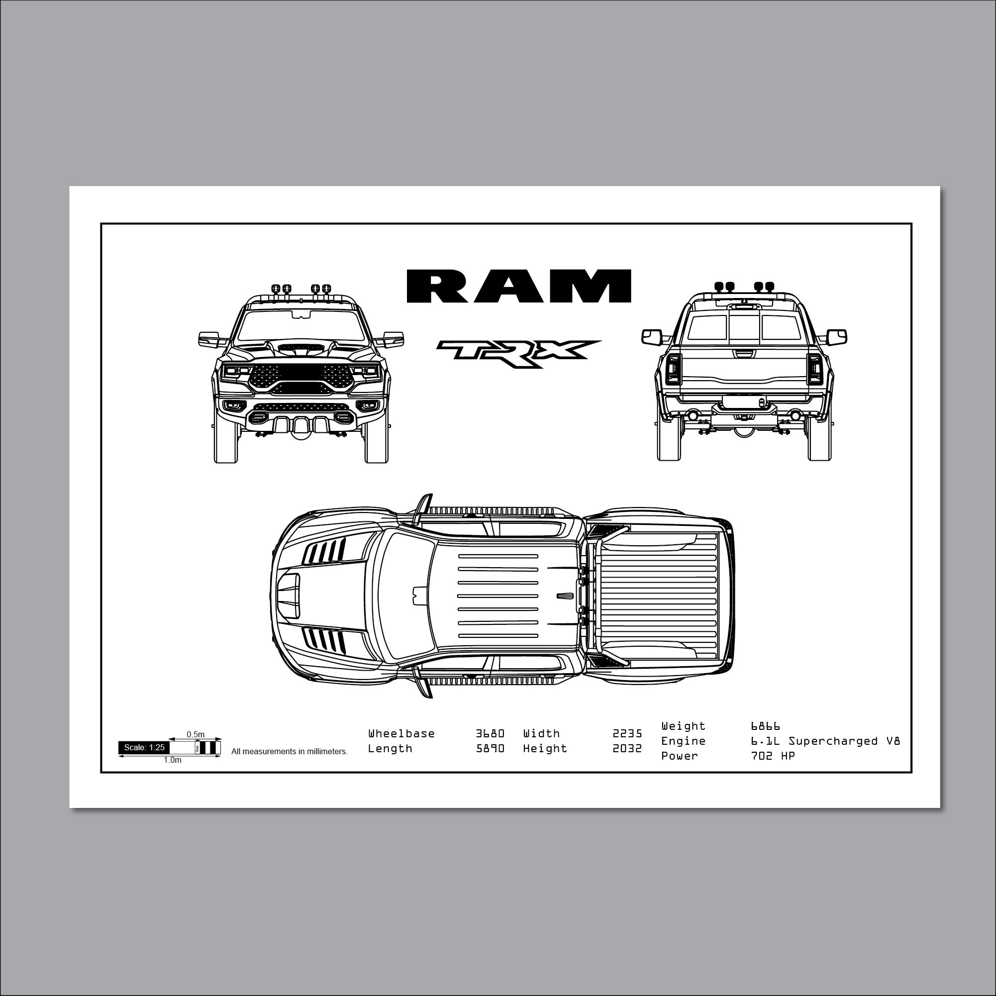 Blueprints of Cars, Dodge Ram TRX, Pictures of Cars, Truck Poster ...