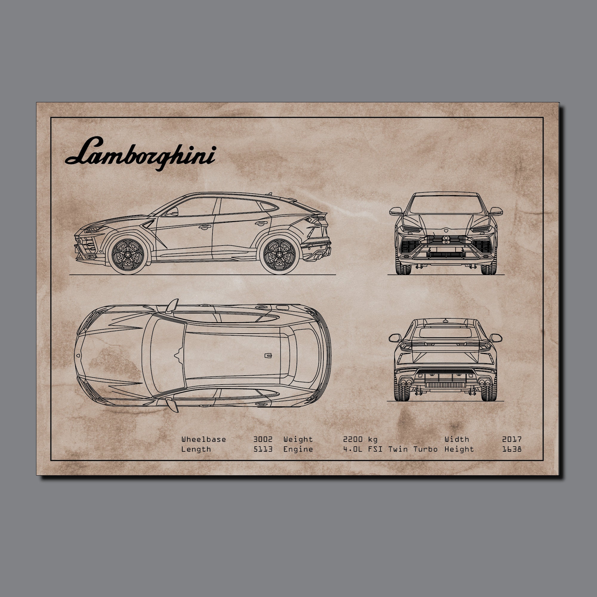 Lamborghini Urus Blueprint, Lamborghini Print, Urus Print, Urus ...