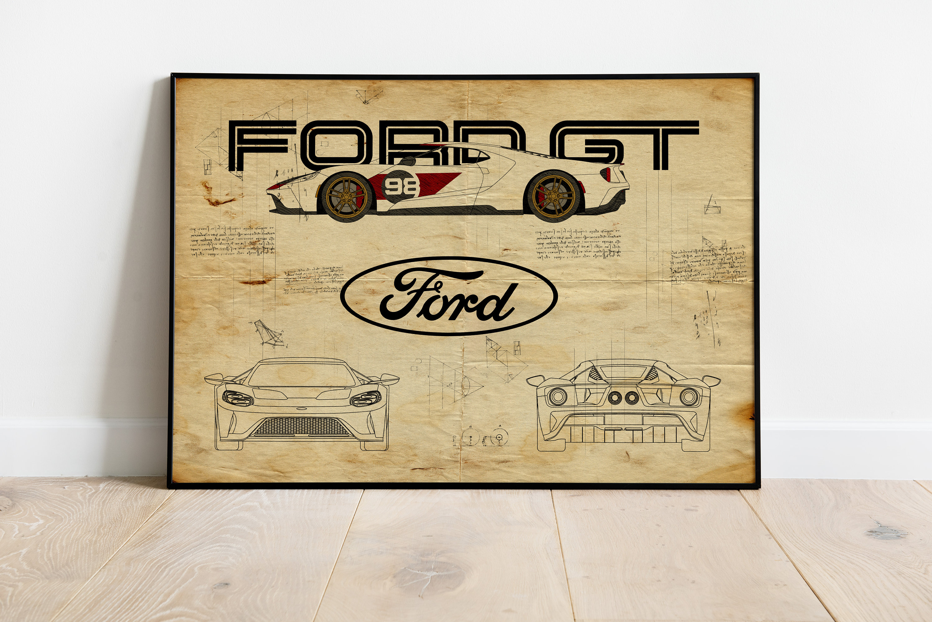 Ford GT Poster, Ford Print, Mancave Artwork, Gift for Husband, Car ...