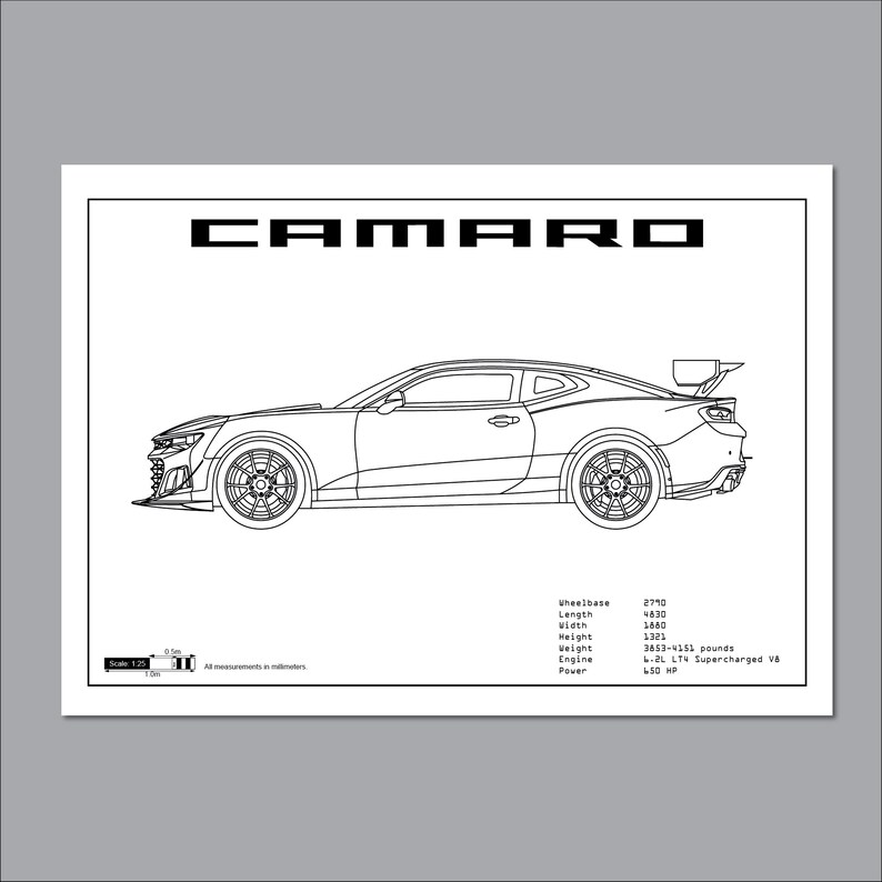 Camaro, Camaro ZL1, Chevy, Car Blueprints, Car Poster, Car Wall Art ...