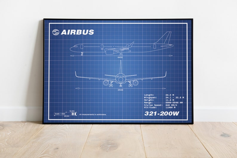 Airbus A321 Blueprint, Plane Poster, Aviation Art, Gift For Pilot ...