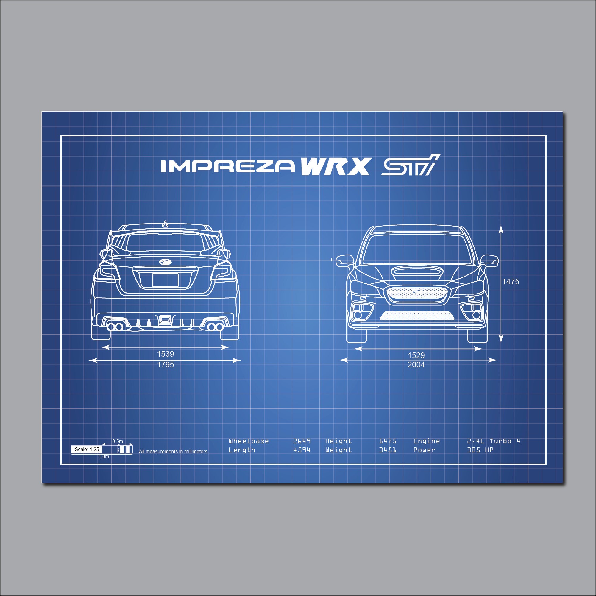 Impreza WRX Blueprint, 1st Anniversary Gift, Wall Decor, Office Artwork ...