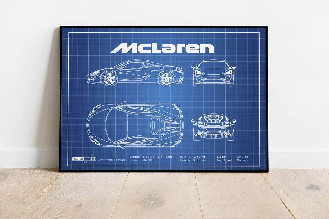 McLaren Blueprint, McLaren 570S, Car Blueprints, Car Poster, Garage ...