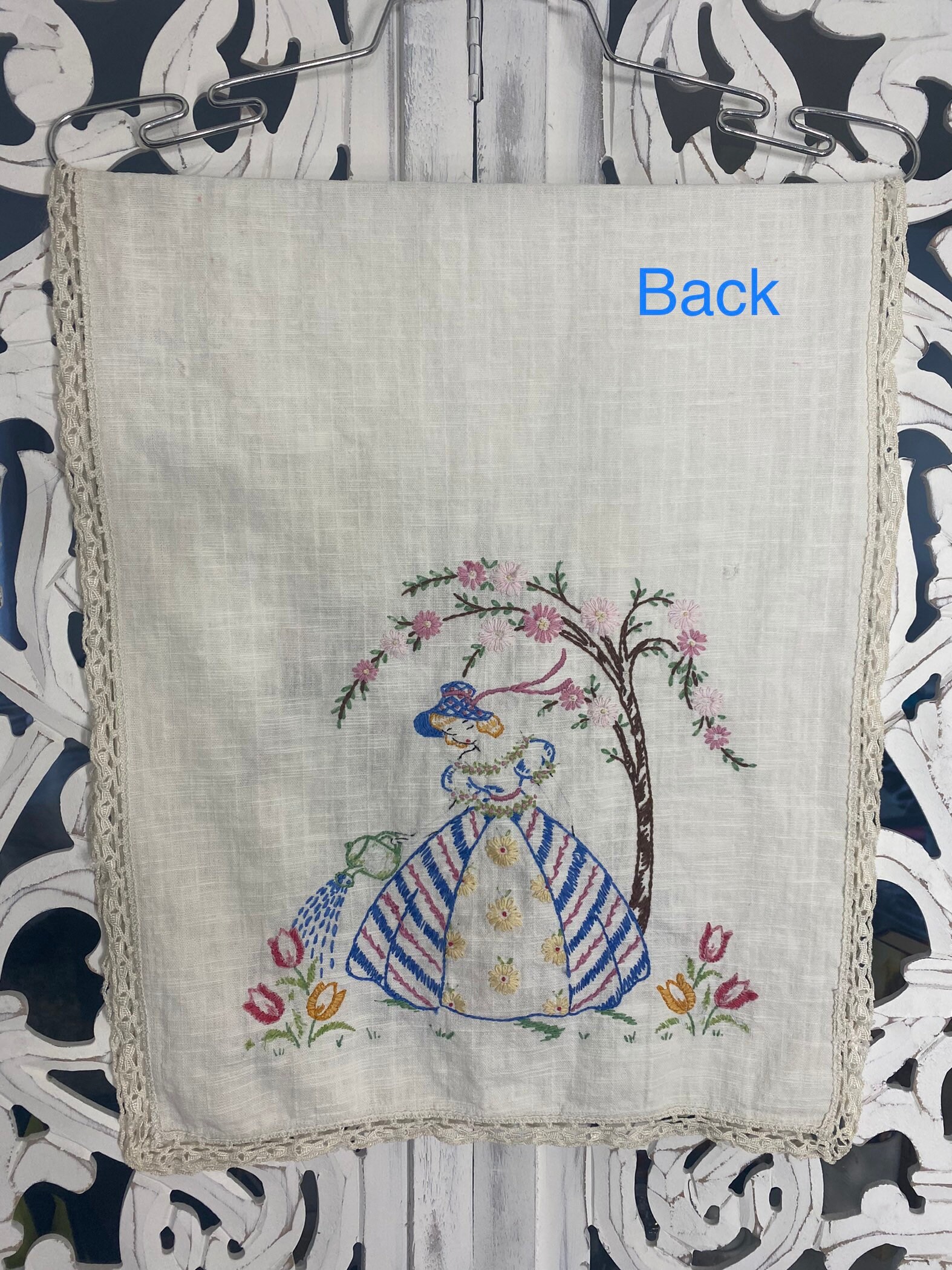 Vintage Hand Embrodiered Lace Edge Runner - Etsy UK