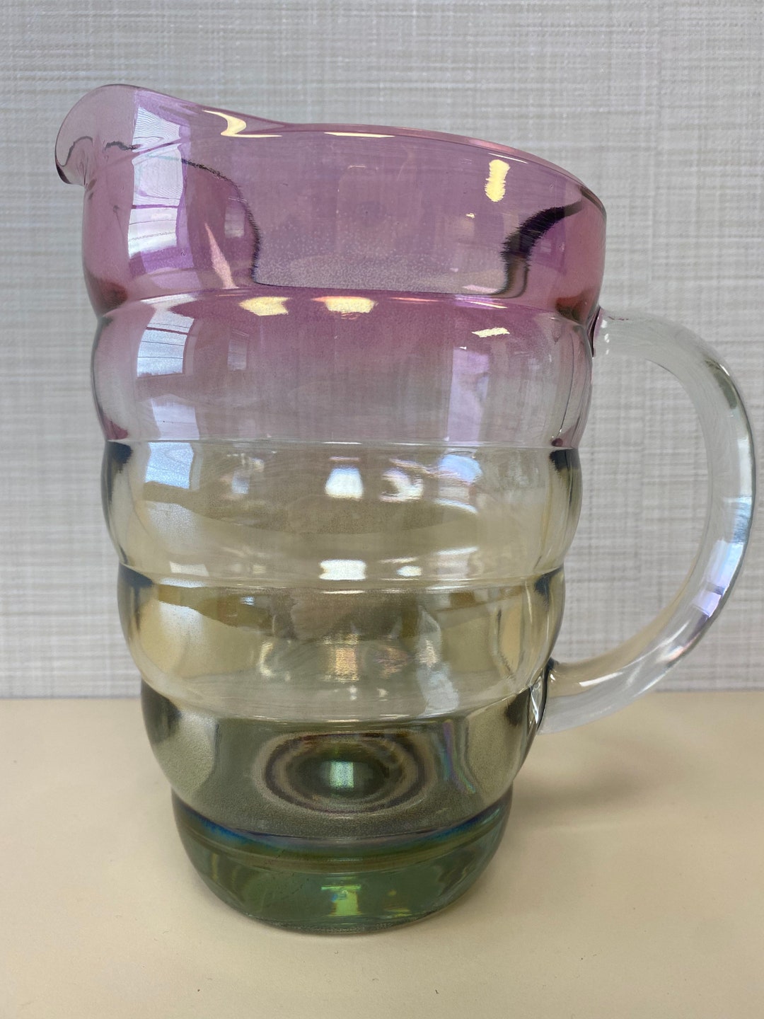 Vintage Mid Century Multi Color Rainbow Banded Beehive Glass Pitcher - Etsy
