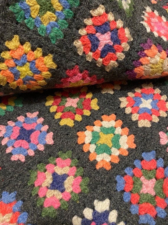 Vibrant Colors Crochet Afghan Granny Square Large Handmade | Etsy