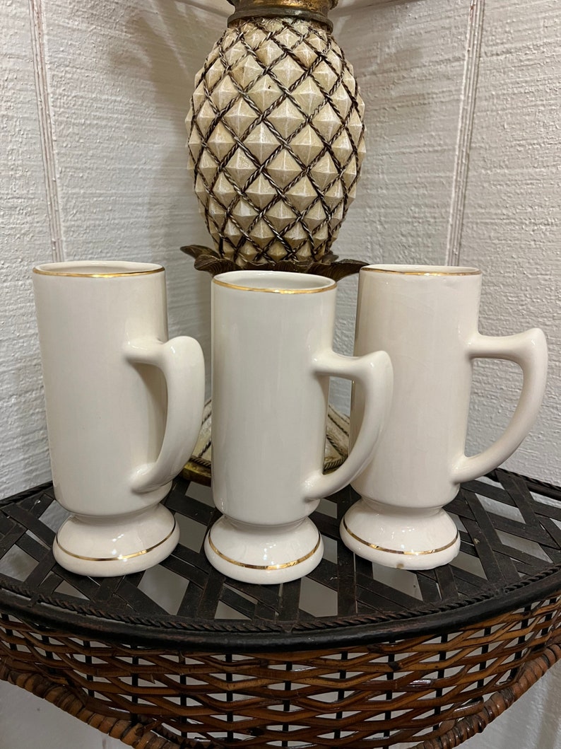Midcentury Modern Gold Rimmed Pedestal Coffee Mug Set of 3 - Etsy