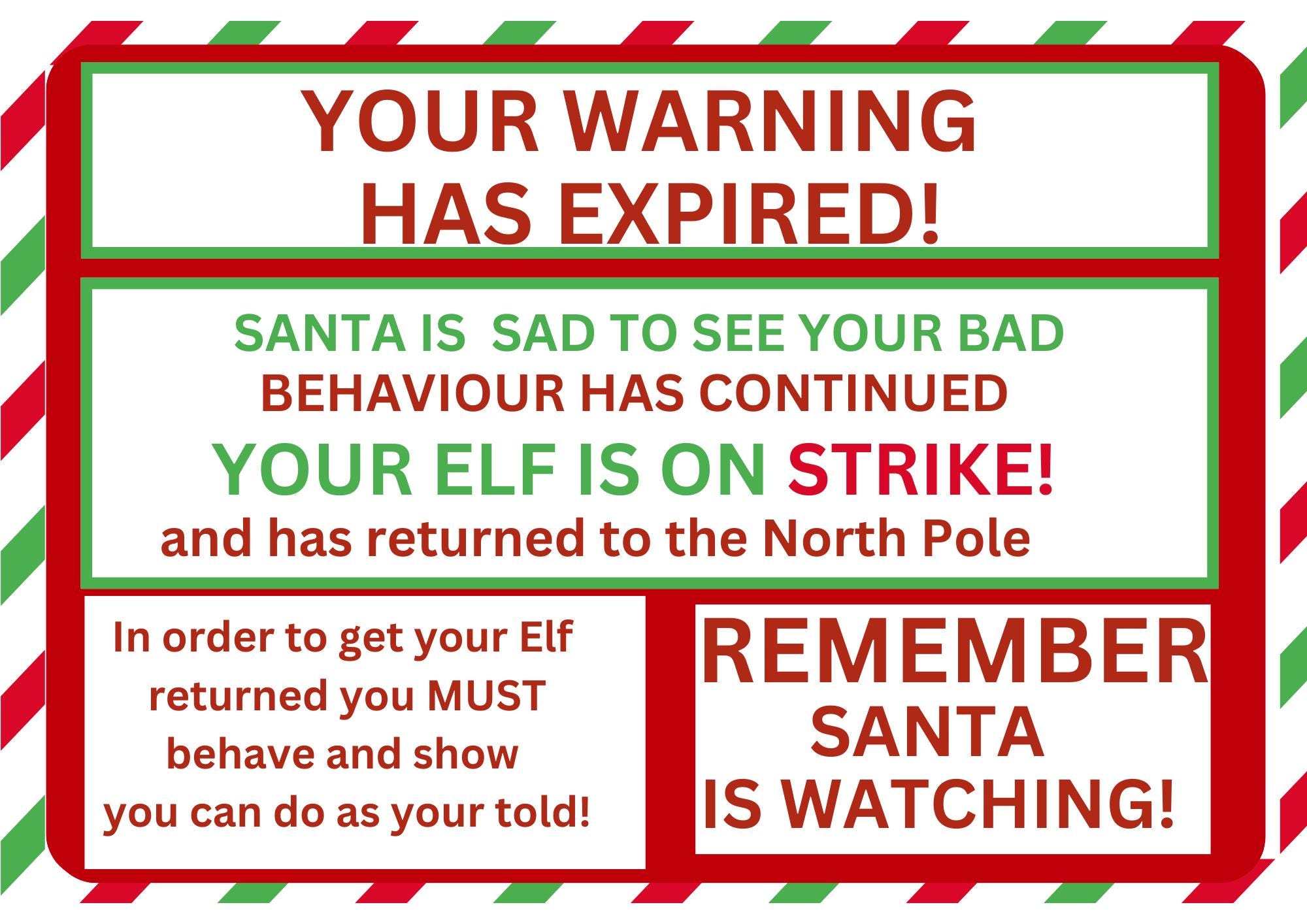 Elf on Strike Final Warning Elf Antics Prop Santa's Official Notice Elf ...