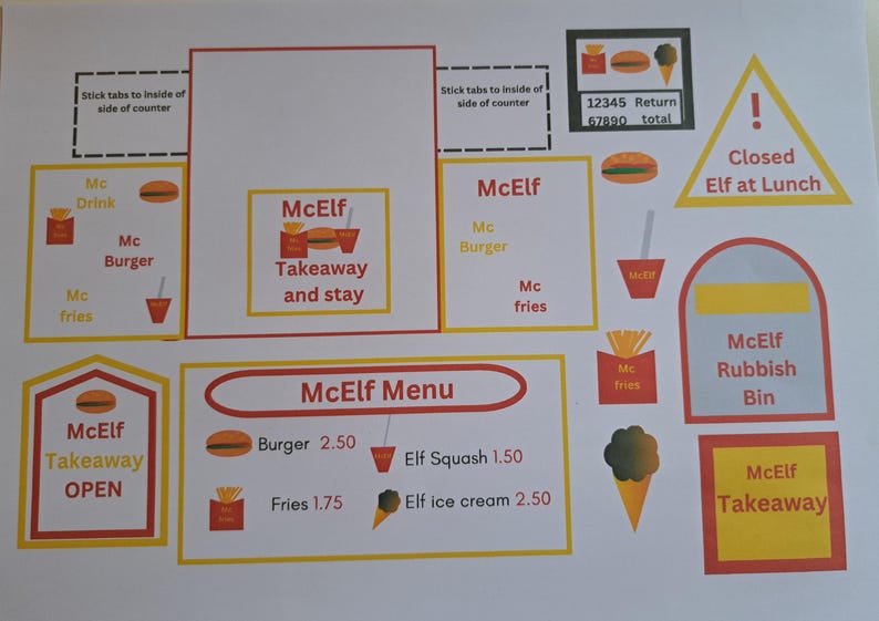 Elf Takeaway Restaurant Prop Scene Mcelf Burger and Fries Elf Antics ...