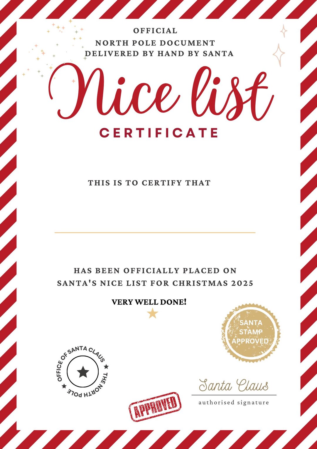 Santa's Nice List Official Certificate A4 Size Santa Delivery From ...