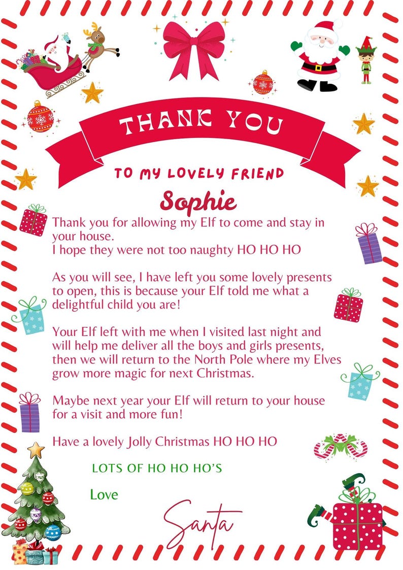 Editable Santa's Elf Goodbye Leaving Letter Back to the North Pole Elf ...
