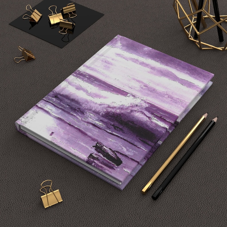 Purple Waves Nautical Notebook Beach Painting Hardcover | Etsy