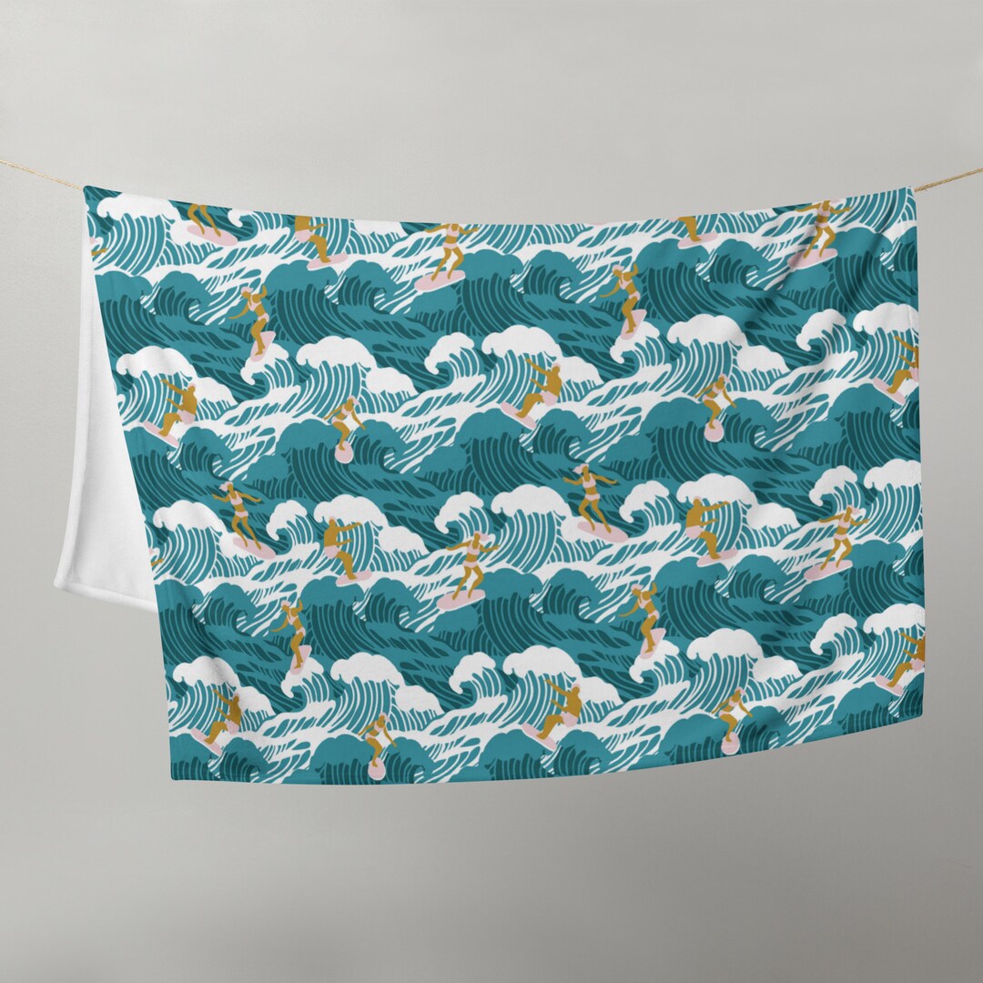 Surfer Throw Blanket in Blue Ocean Waves, Dorm Blanket, Kids Blanket ...