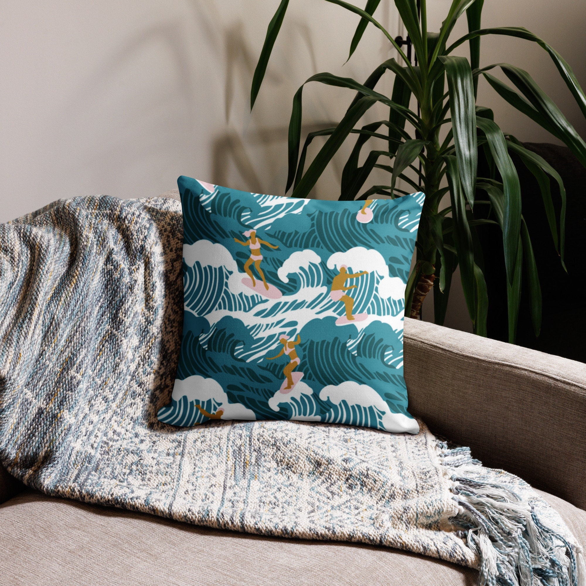Blue Surfer Pillow Cover, Tropical Bedroom, Home Decor Pillow Cover ...