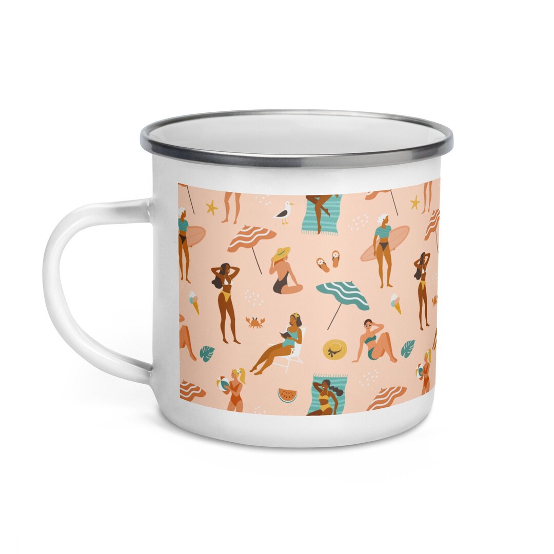 Enamel Mug Retro Beach 12 Oz Enamel Mug Aloha Style Beach - Etsy
