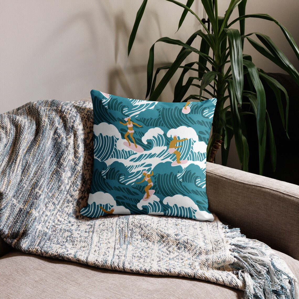 Blue Surfer Pillow Cover, Tropical Bedroom, Home Decor Pillow Cover ...