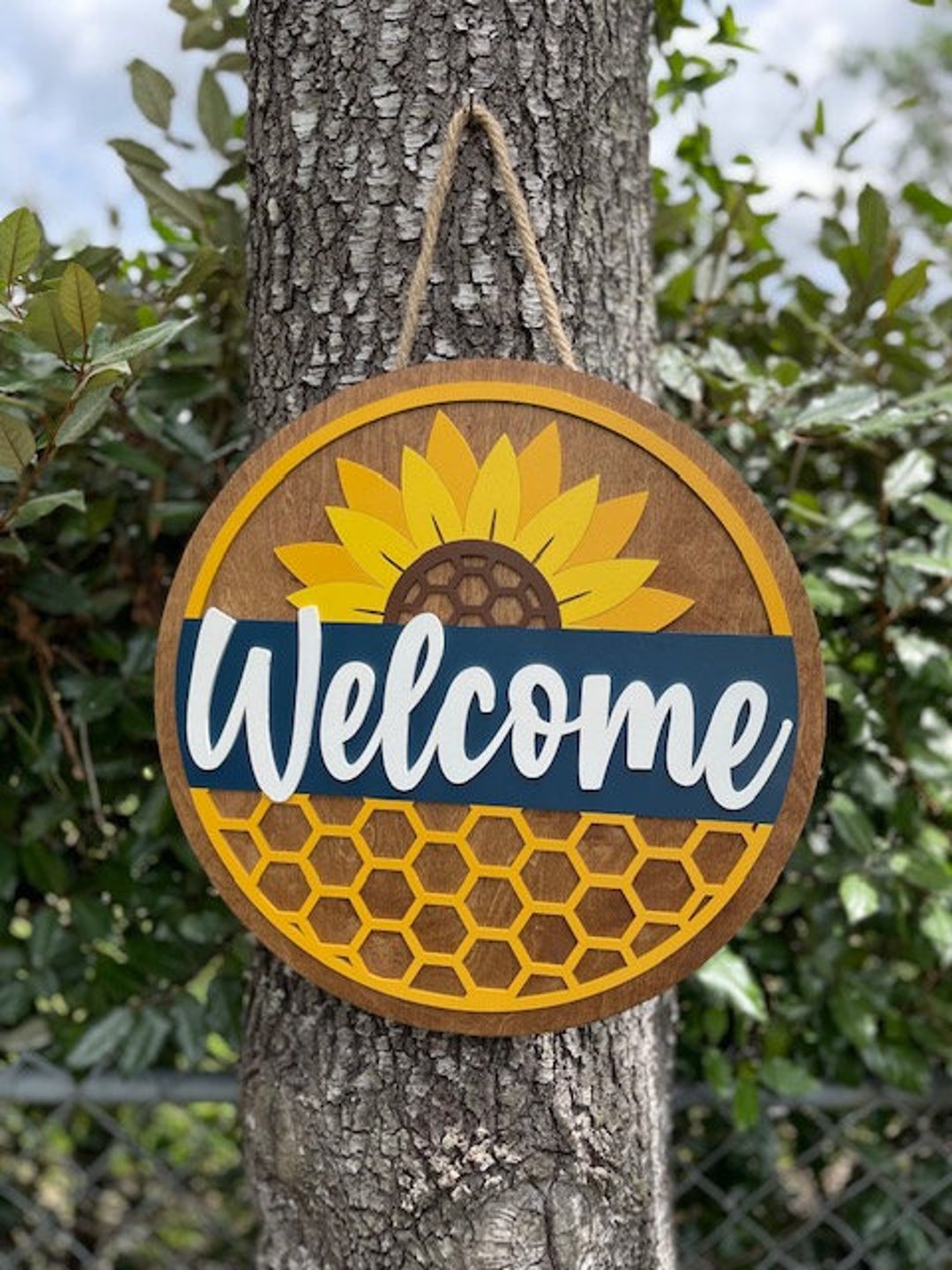 Welcome Sunflower Door Hanger, Wood Signs for Door, Porch Decor, Front ...