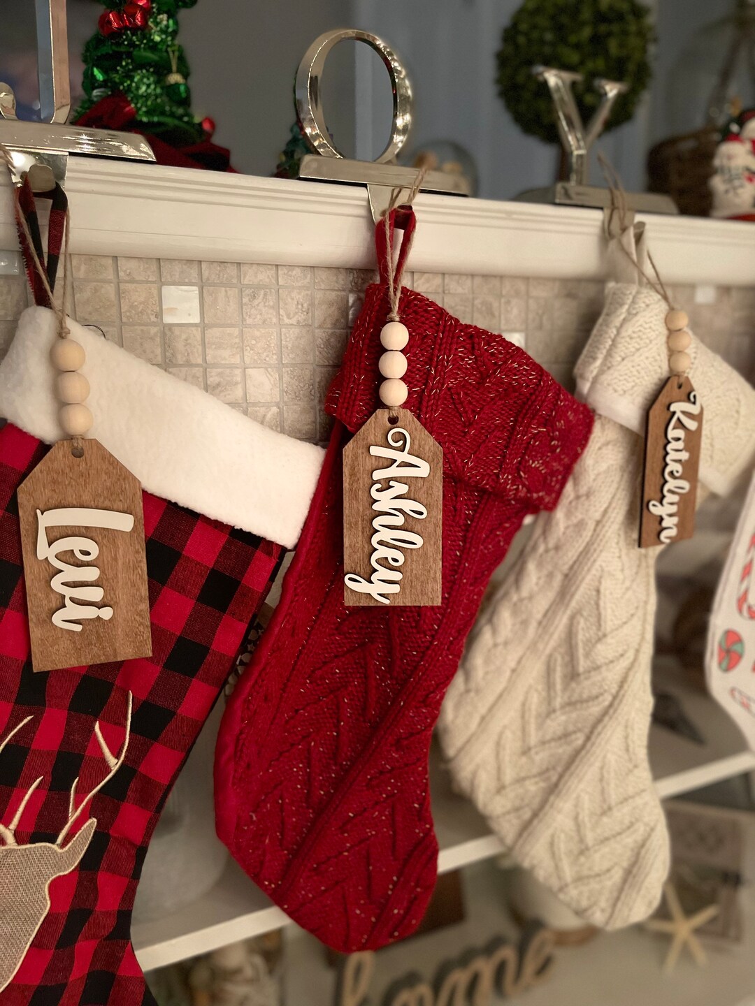 Personalized Christmas Stocking Tags, Custom Stocking Name Tags, Wood ...