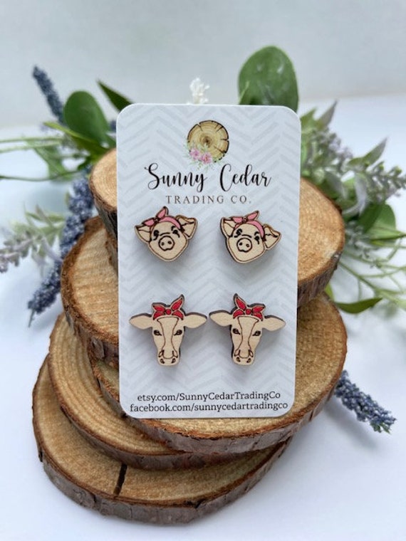 Farm Animal Wood Stud Earrings FFA Earrings 4H Jewelry Show | Etsy