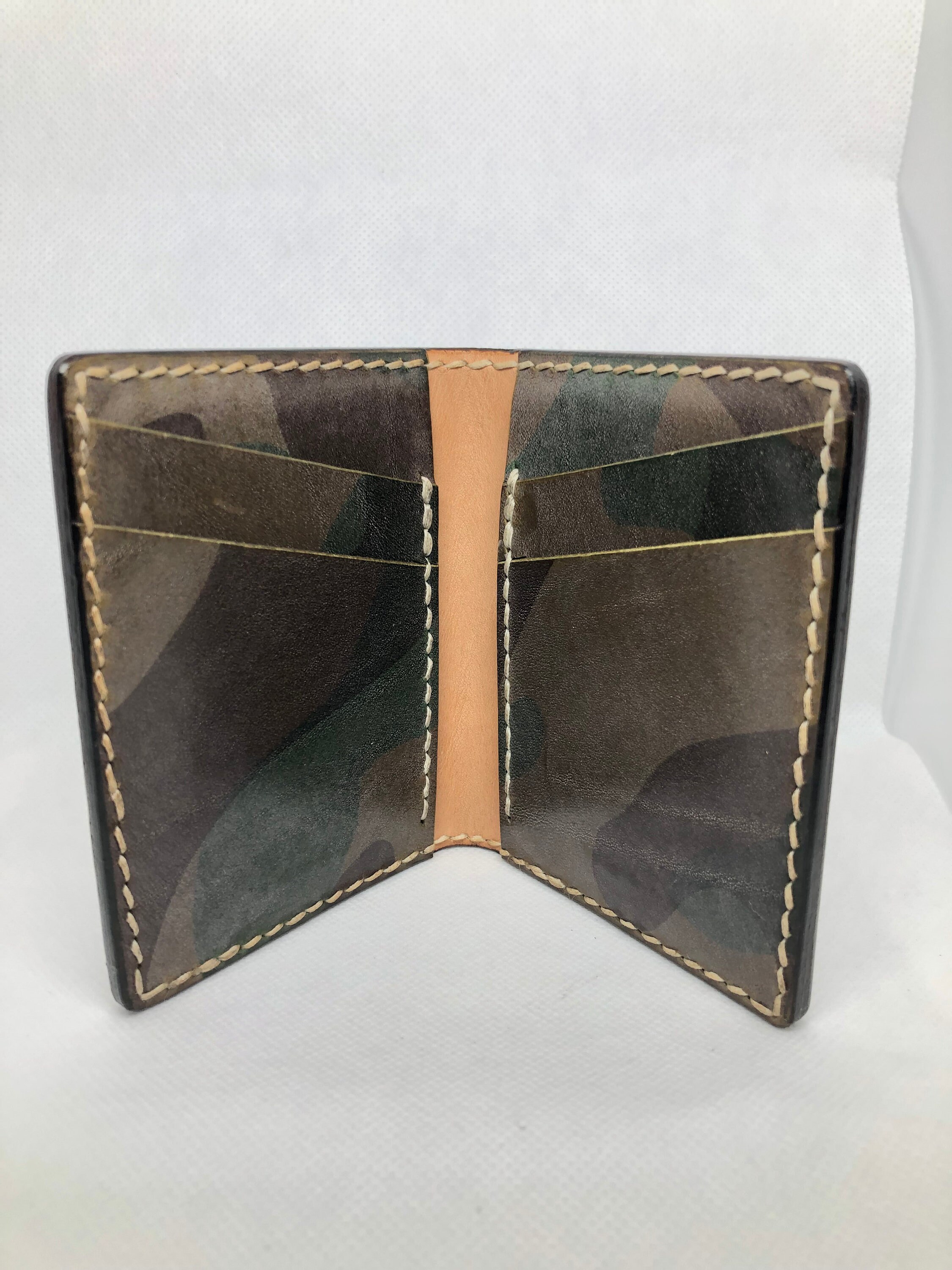 Floral Tooled Leather Bifold Card Wallet, Feather Design, Camo Interior ...