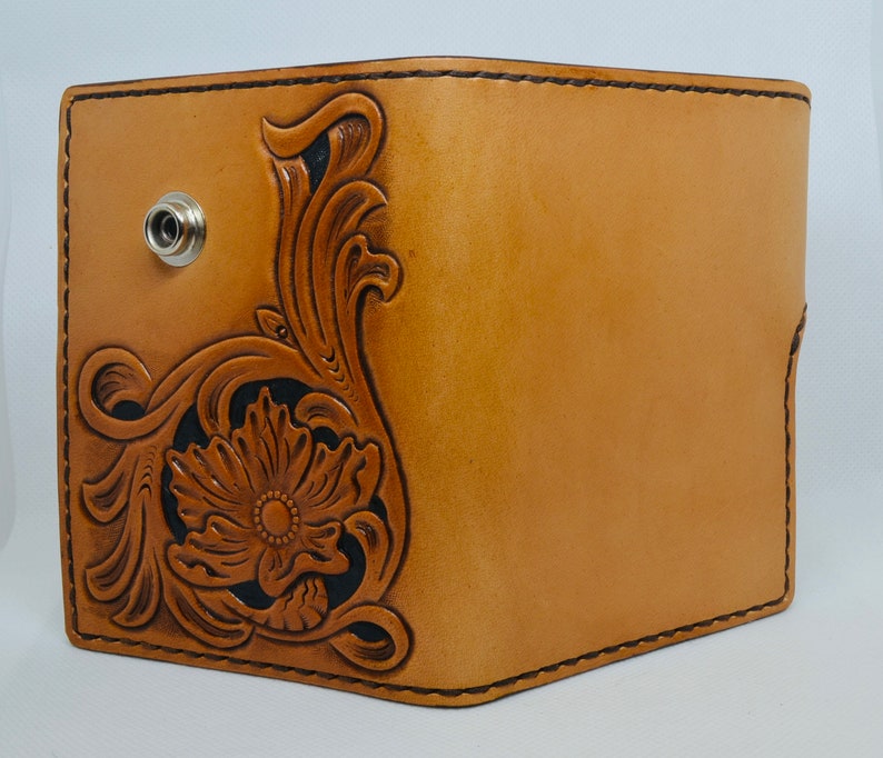 Western Style Floral Tooled Leather Card Wallet, Snap Closure, Unisex ...