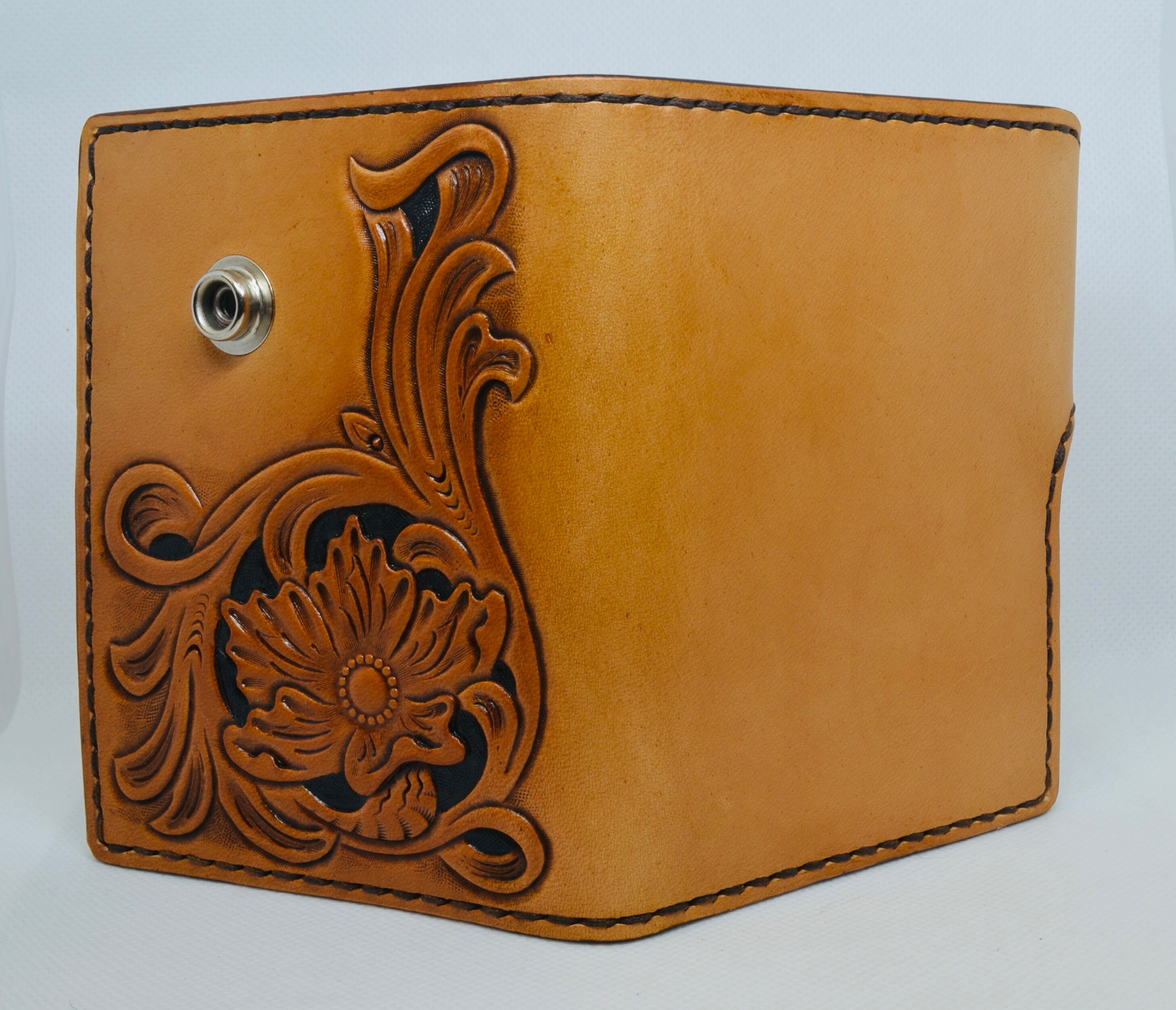 Western Style Floral Tooled Leather Card Wallet, Snap Closure, Unisex ...