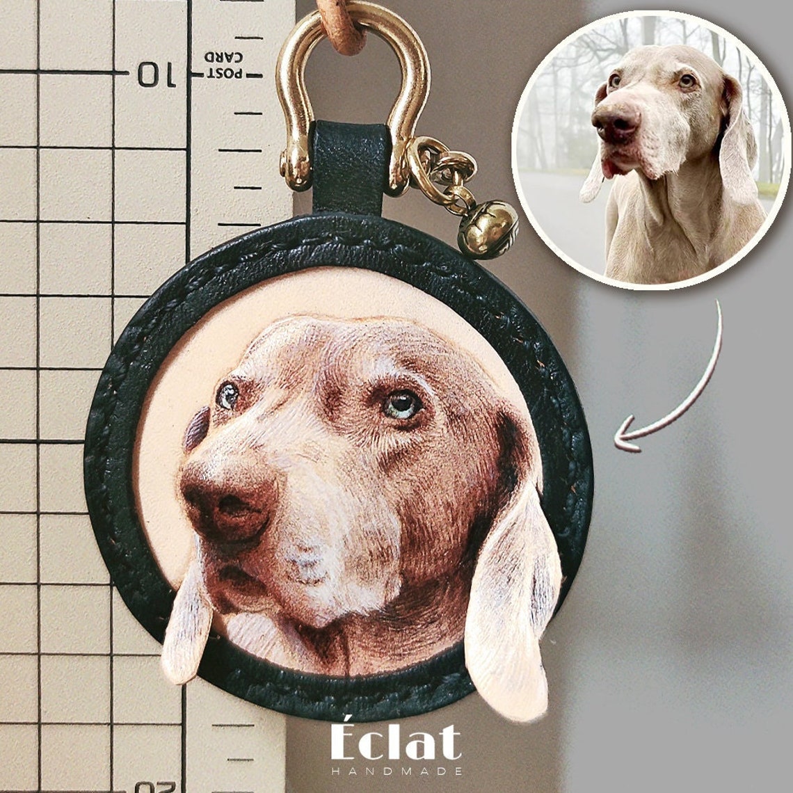 Custom 3D Leather Pet Portrait Keychain, Personalized Dog Cat Memorial ...