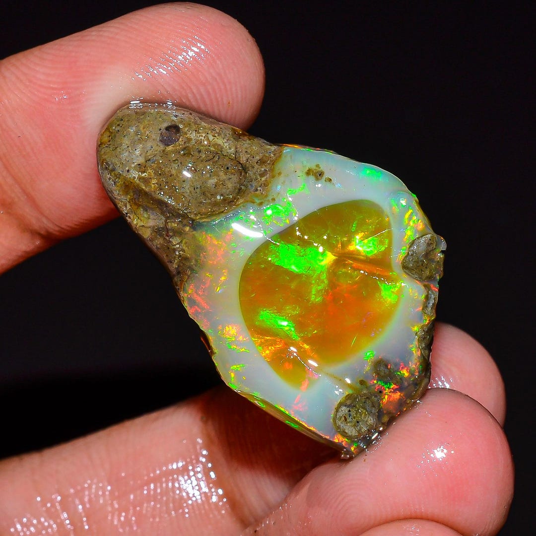 Ethiopian Opal Oil Rough Gemstone: 31 Ct Blue Green Fire Crystal - Etsy