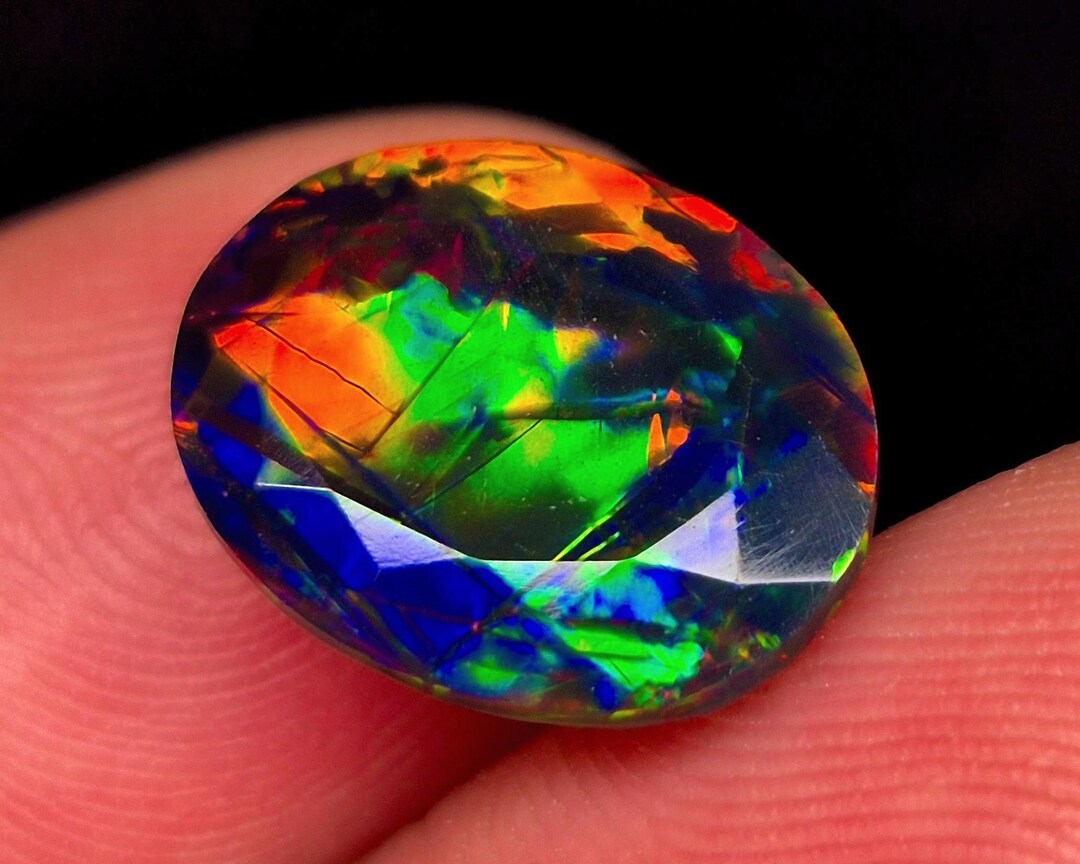 4.10ct Ethiopian Black Opal | Neon Fire Oval Cut Opal | Natural Welo ...