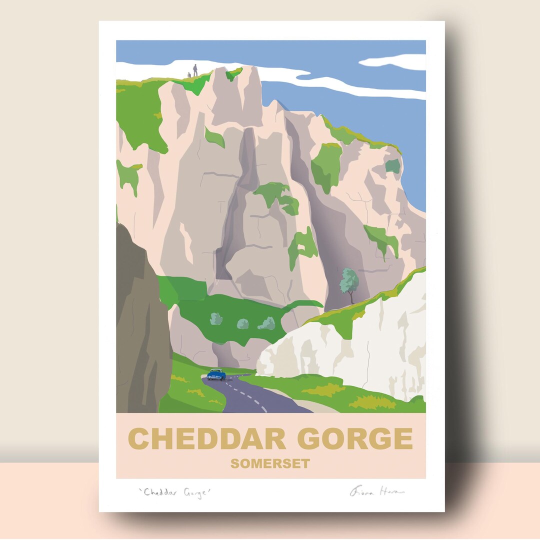 Cheddar Gorge Art Print: Somerset Retro Travel Poster - Etsy