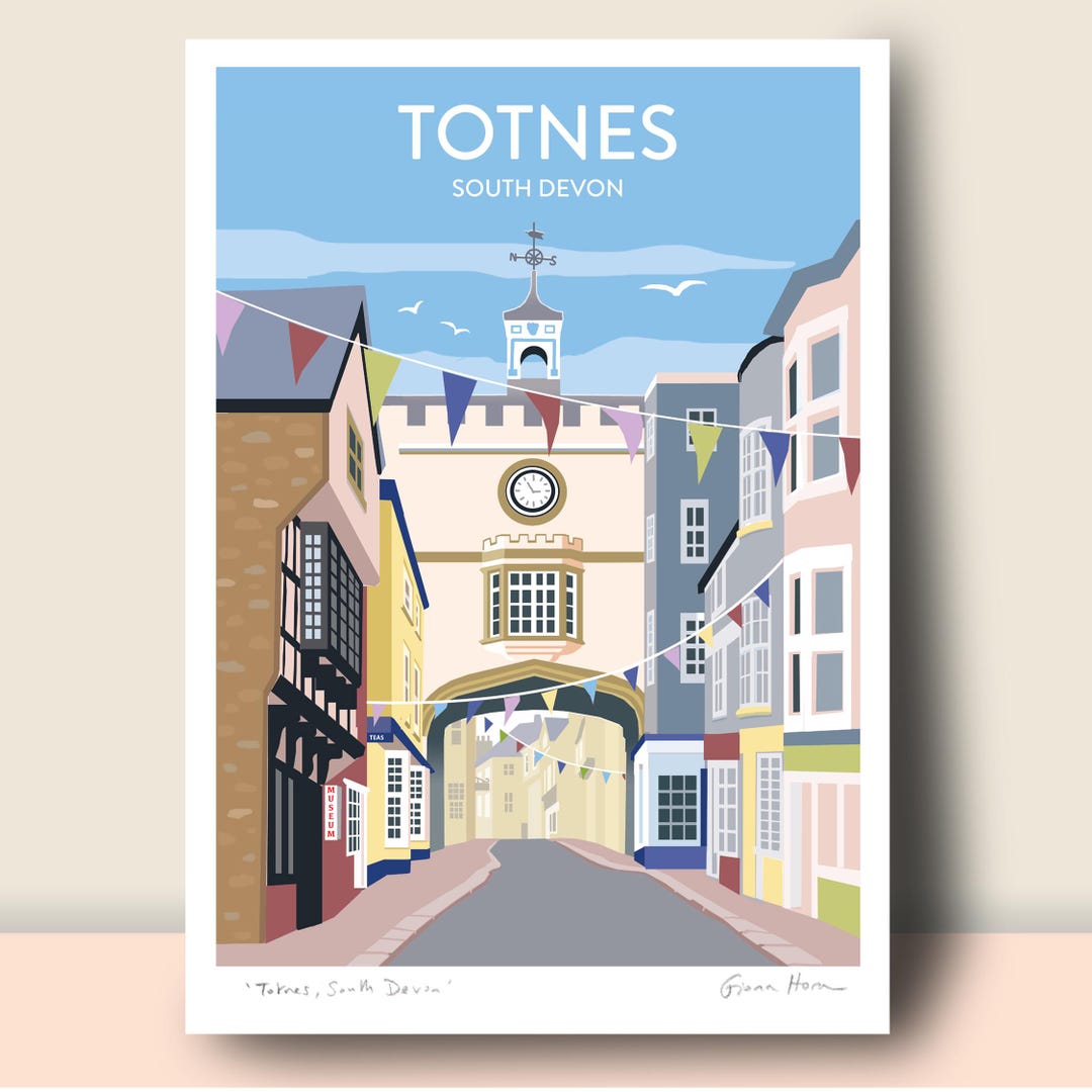 Totnes, South Devon: Travel Poster, Hand Signed With White Lettering - Etsy
