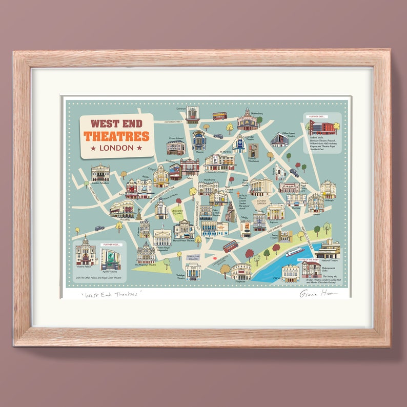 London Theatres, Illustrated Map, London, Showing More Than 40 Famous ...